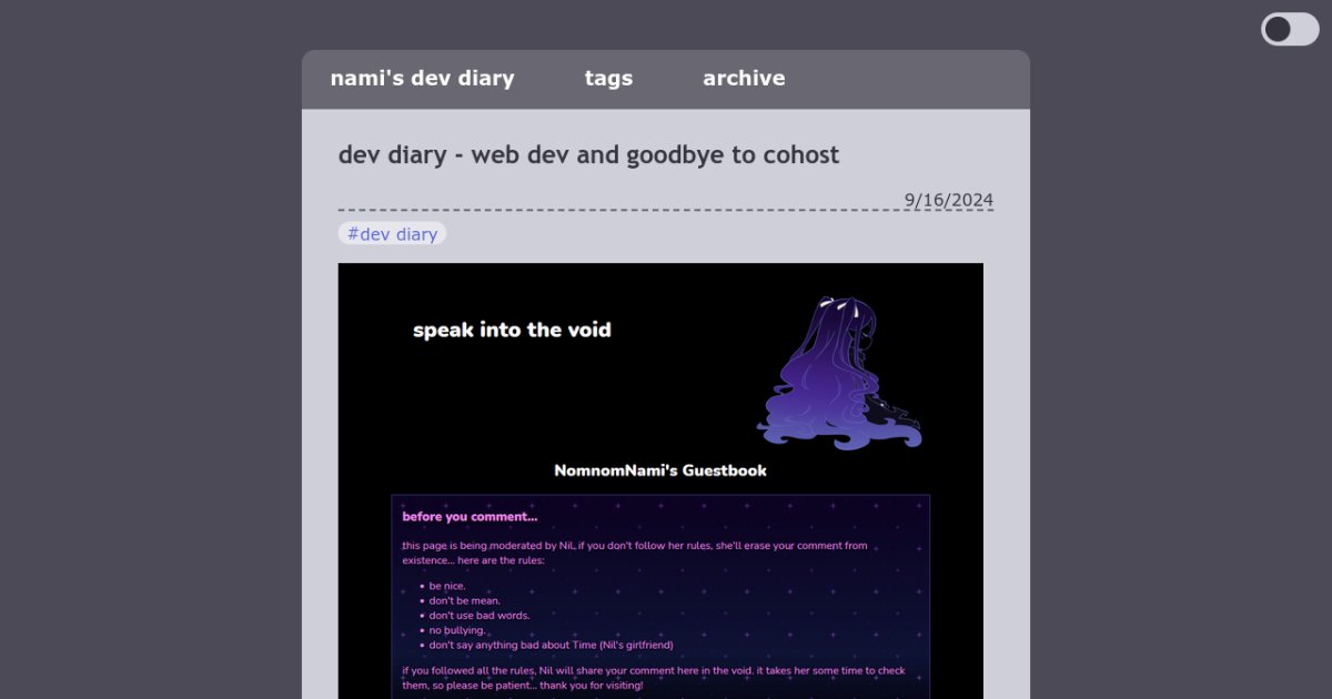 dev diary - web dev and goodbye to cohost | nami's dev diary