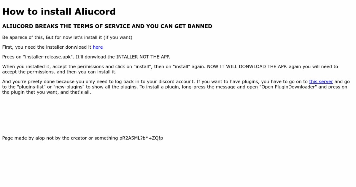 The web site of aliucord