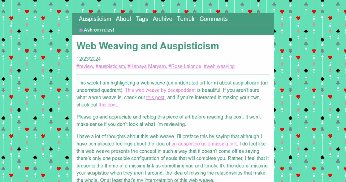 Web Weaving and Auspisticism