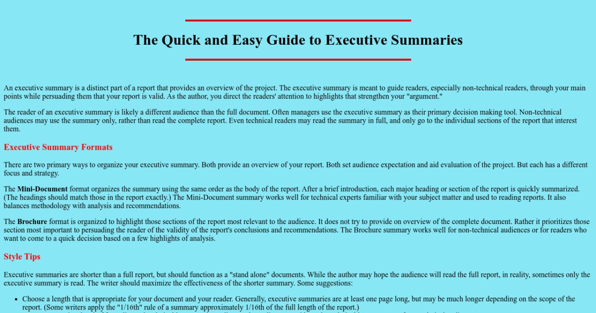 The Quick and Easy Guide to Executive Summaries