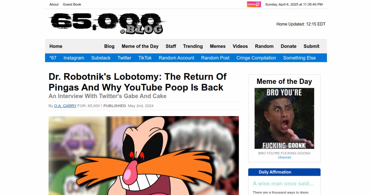 Dr. Robotnik's Lobotomy: The Return Of Pingas And Why YouTube Poop Is Back | 65,000
