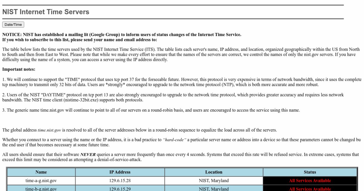 NIST Internet Time Service