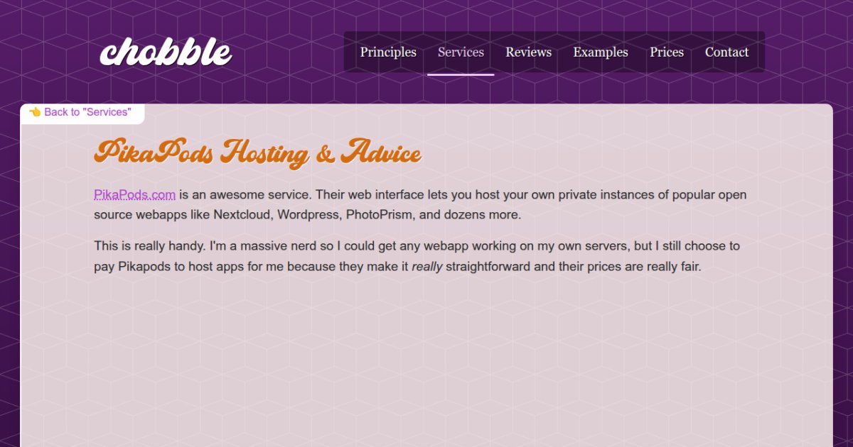 PikaPods Hosting | Self-Hosting Advice | Chobble