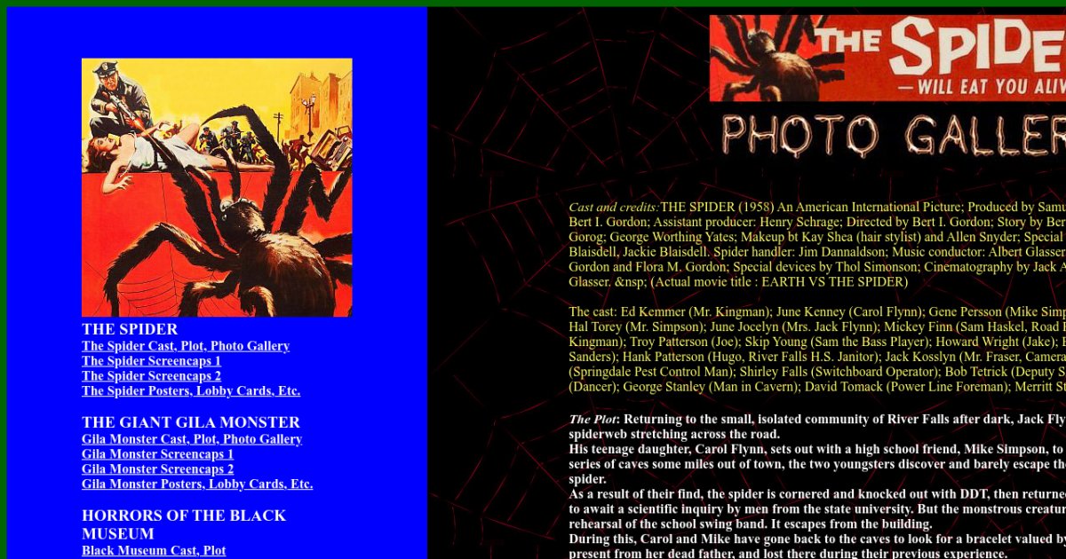 (EARTH VS) THE SPIDER CAST, PLOT, PHOTO GALLERY