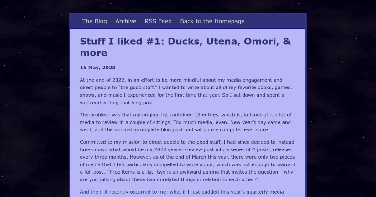Stuff I Liked #1 (Ducks/Utena/Omori)