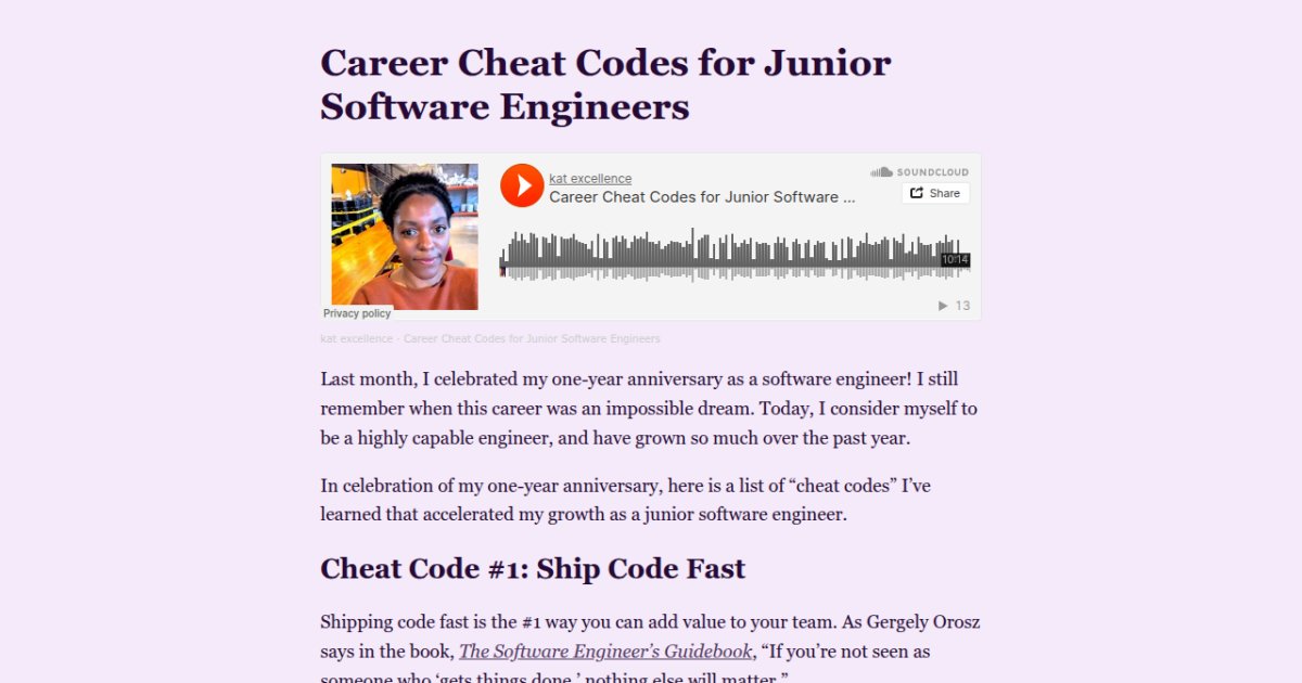 Cheat Codes for Junior Engineers | Kat Kime