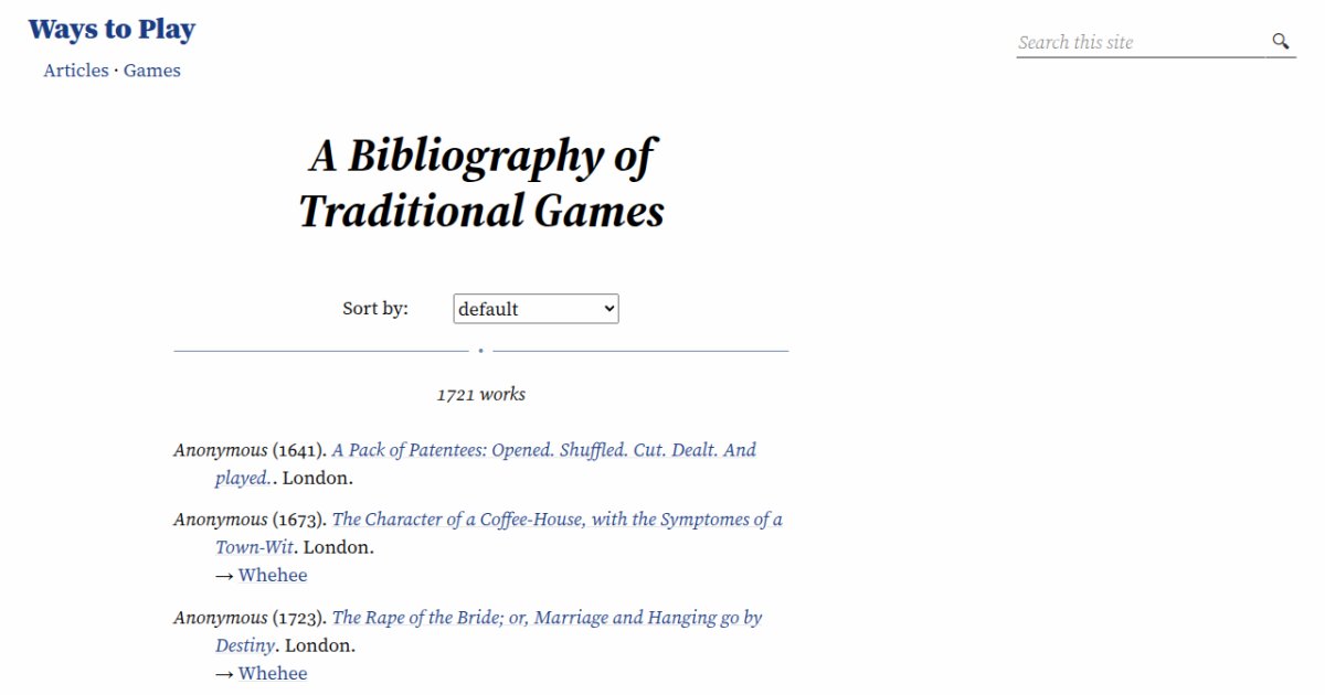 A Bibliography of Traditional Games · Ways To Play