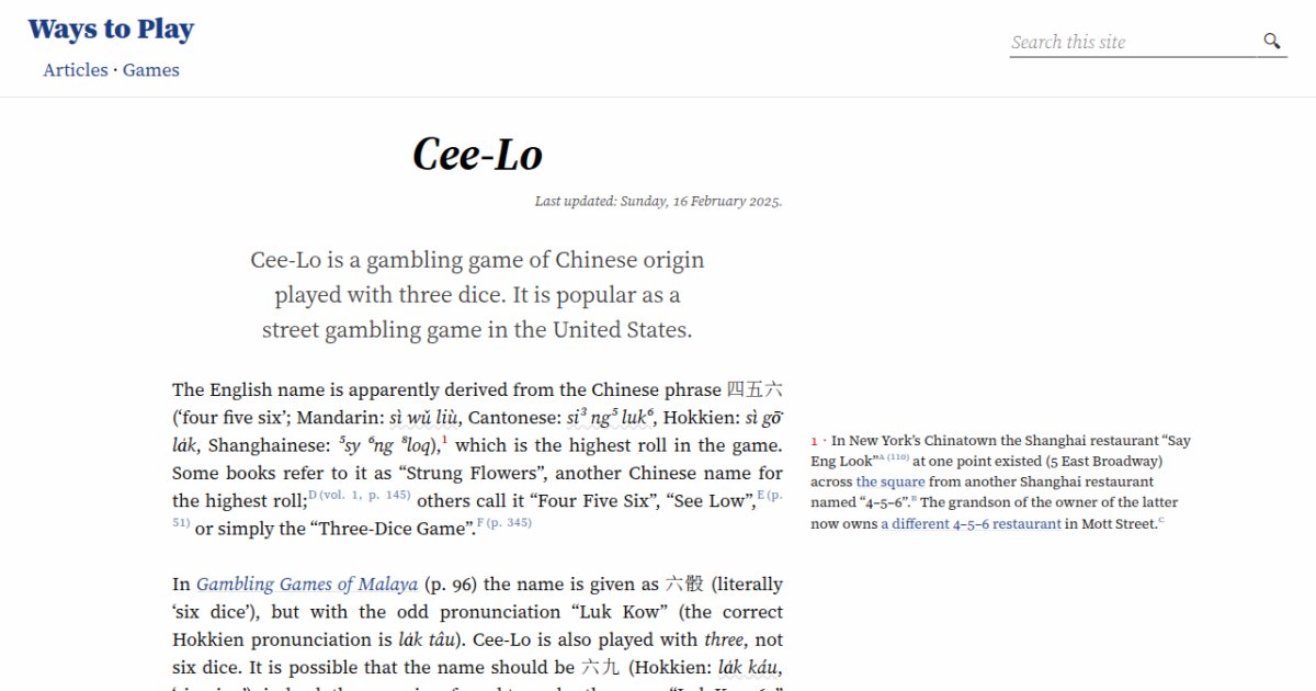 Cee-Lo · Ways To Play