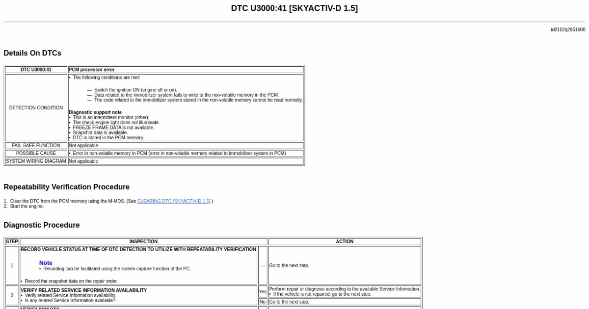 DTC U3000:41 [SKYACTIV-D 1.5]