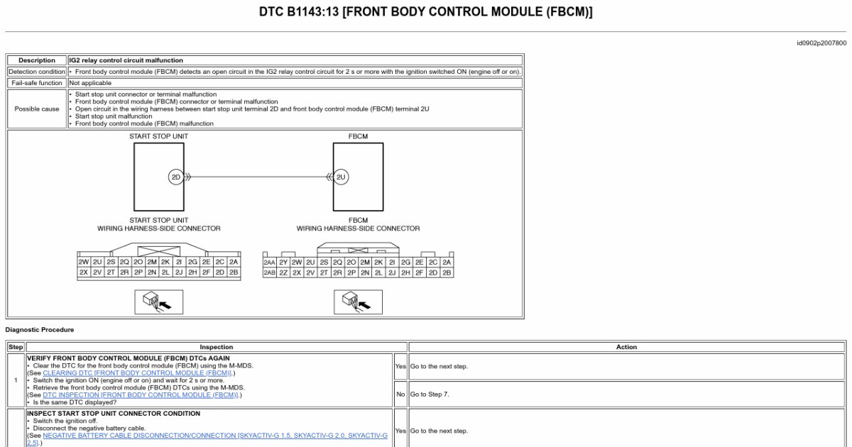DTC B1143:13 [FRONT BODY CONTROL MODULE (FBCM)]