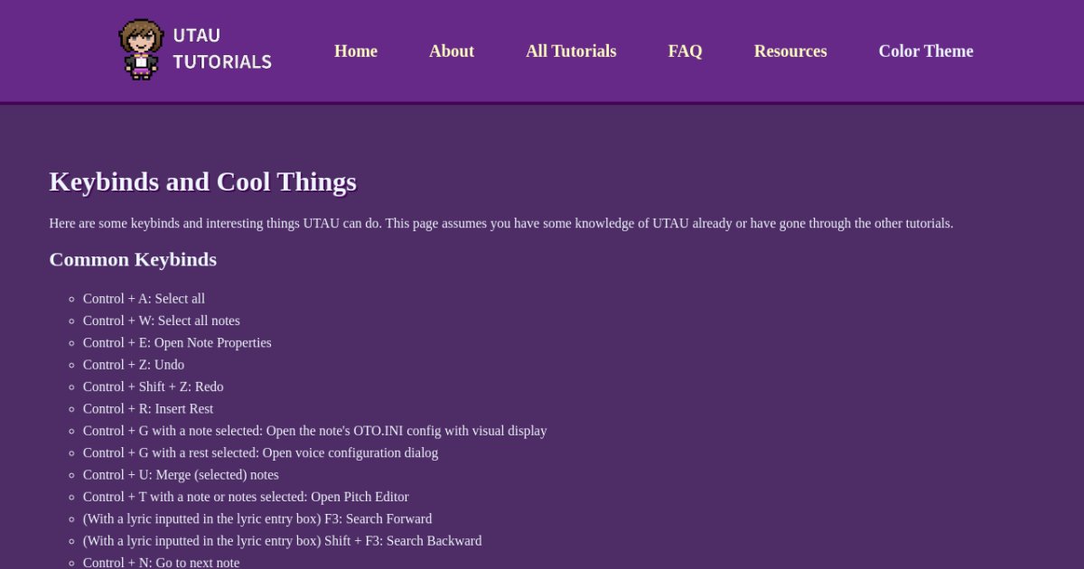Keybinds & Cool Things - UTAU Tutorials for the modern user
