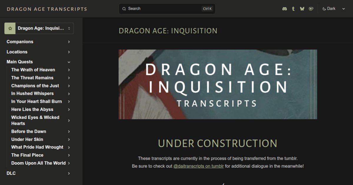 Dragon Age: Inquisition | Dragon Age Transcripts