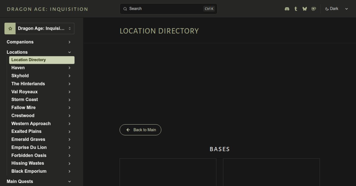 Location Directory | Dragon Age Transcripts