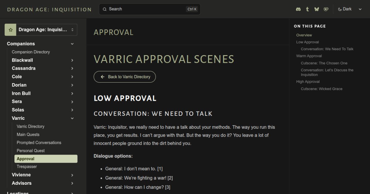 Approval | Dragon Age Transcripts