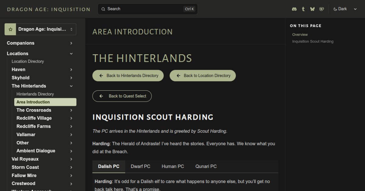 Area Introduction | Dragon Age Transcripts