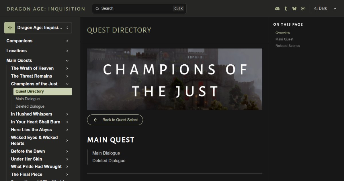 Quest Directory | Dragon Age Transcripts