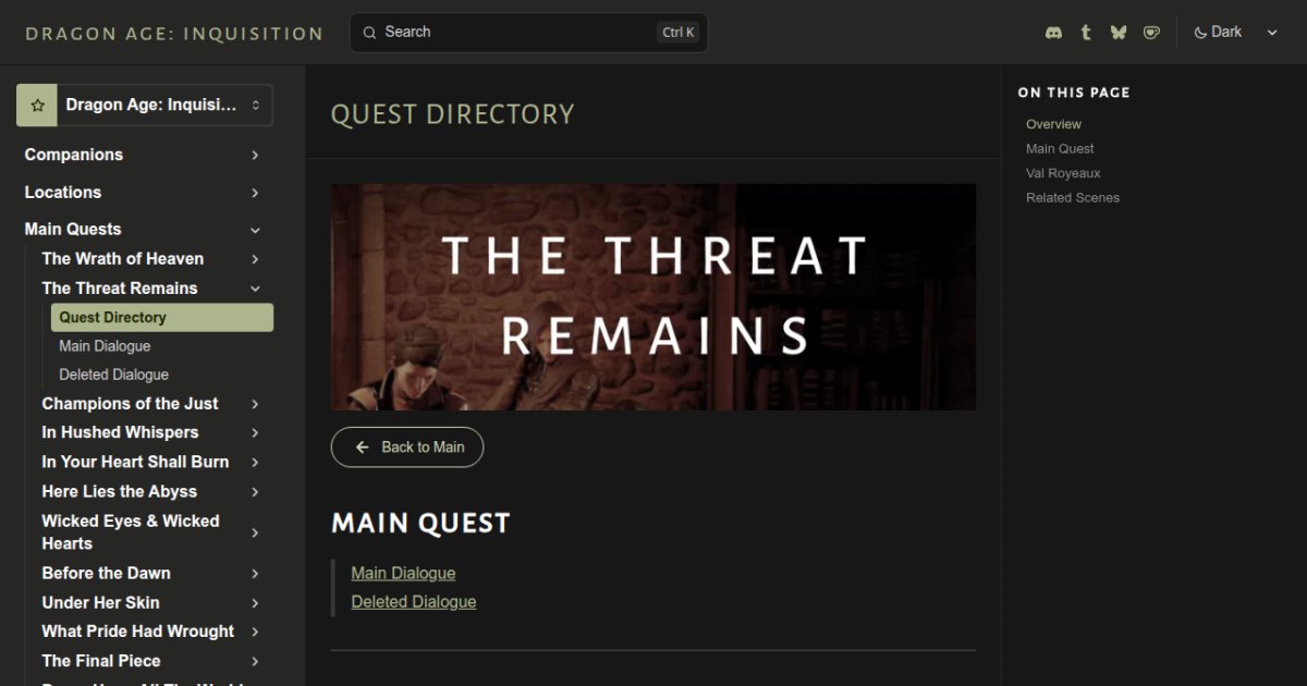 Quest Directory | Dragon Age Transcripts