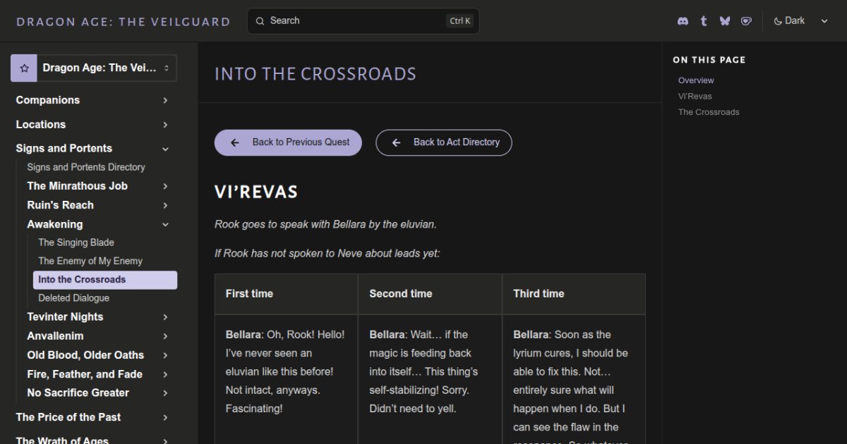 Into the Crossroads | Dragon Age Transcripts