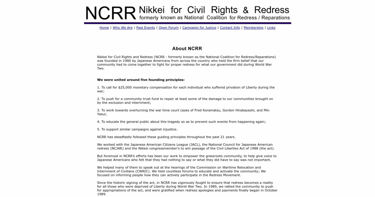 NCRR - Nikkei for Civil Rights and Redress